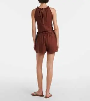 VIX PAULA HERMANNY Belted Linen-blend Shorts