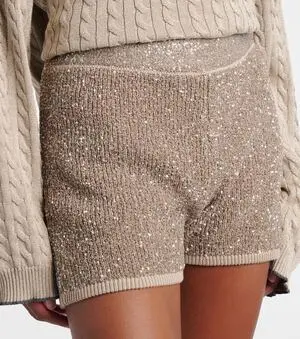 Brunello Cucinelli Sequined Ribbed-knit Cotton Shorts