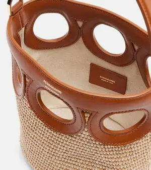 FERRAGAMO Gancini Small Raffia Bucket Bag