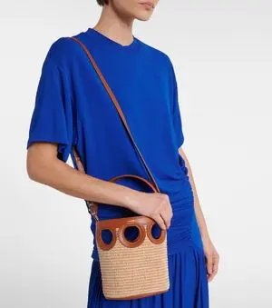 FERRAGAMO Gancini Small Raffia Bucket Bag