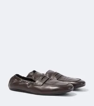 Prada Leather Penny Loafers - Brown