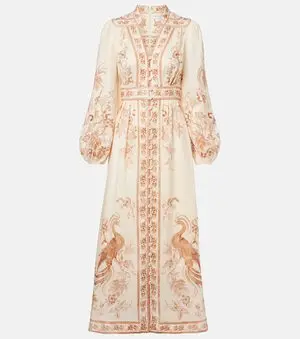Zimmermann Indra Floral Linen Midi Dress - White