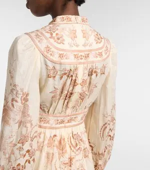 Zimmermann Indra Floral Linen Midi Dress - White