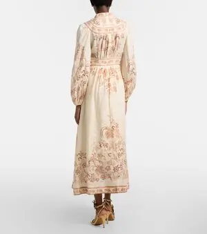 Zimmermann Indra Floral Linen Midi Dress - White