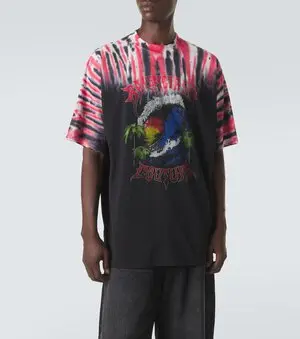 Balenciaga Printed Tie-dye Cotton Jersey T-shirt - Black