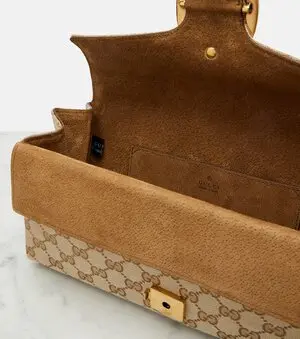 Gucci Dionysus Gg Canvas Small Suede-trimmed Crossbody Bag - Beige