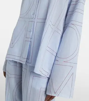 TOTEME Embroidered Cotton-blend Poplin Pajama Shirt - Blue