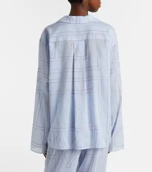 TOTEME Embroidered Cotton-blend Poplin Pajama Shirt - Blue