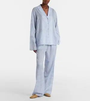 TOTEME Embroidered Cotton-blend Poplin Pajama Shirt - Blue