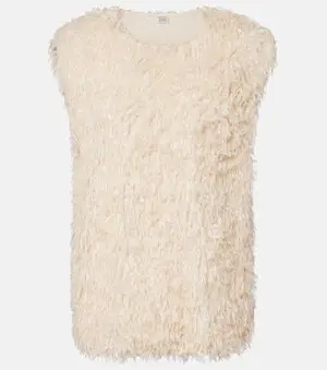 TOTEME Crewneck Textured Top - Beige