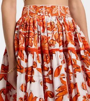 Dolce & Gabbana Majolica Cotton Poplin Mini Skirt - Orange