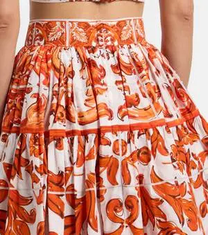 Dolce & Gabbana Majolica Cotton Poplin Mini Skirt - Orange