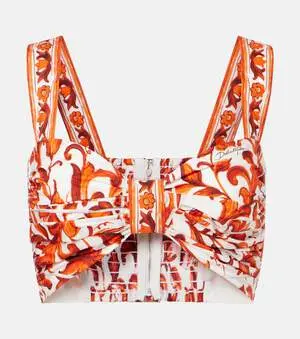Dolce & Gabbana Majolica Cotton Poplin Crop Top - Orange