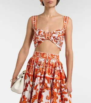 Dolce & Gabbana Majolica Cotton Poplin Crop Top - Orange