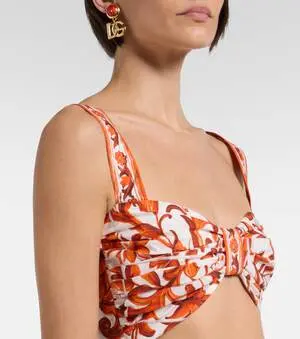 Dolce & Gabbana Majolica Cotton Poplin Crop Top - Orange