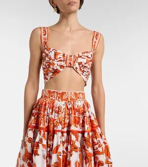 Dolce & Gabbana Majolica Cotton Poplin Crop Top - Orange