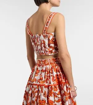 Dolce & Gabbana Majolica Cotton Poplin Crop Top - Orange