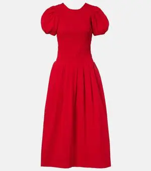 GANNI Cotton-blend Poplin Midi Dress - Red