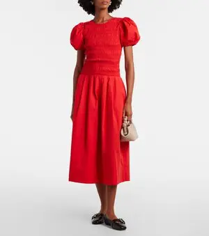 GANNI Cotton-blend Poplin Midi Dress - Red