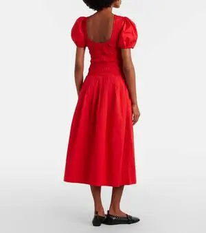 GANNI Cotton-blend Poplin Midi Dress - Red