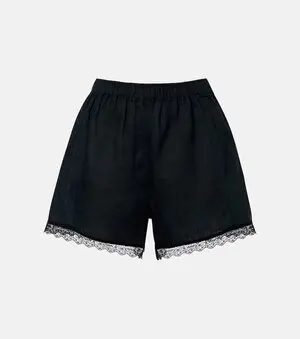 GANNI Lace-trimmed Linen Shorts - Black