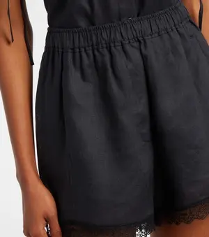 GANNI Lace-trimmed Linen Shorts - Black