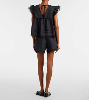 GANNI Lace-trimmed Linen Shorts - Black