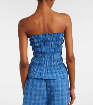 Faithfull The Brand Leya Gathered Plaid Cotton Top