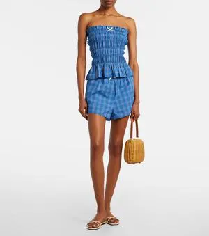 Faithfull The Brand Leya Gathered Plaid Cotton Top
