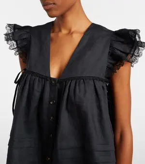 GANNI Lace-trimmed Linen Top
