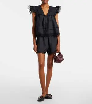 GANNI Lace-trimmed Linen Top