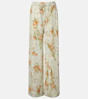 Alexander McQueen Floral Silk Wide-leg Pants - Beige