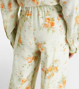 Alexander McQueen Floral Silk Wide-leg Pants
