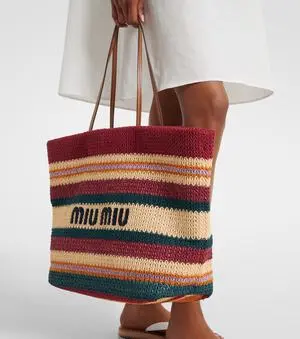 Miu Miu Raffia-effect Tote Bag