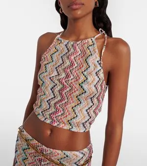 Missoni Zigzag Patterned Halter Neck Cropped Top