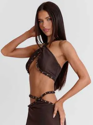 OUTCAST Rai Halter Top In Chocolate