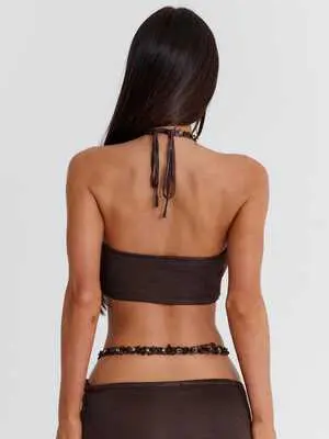 OUTCAST Rai Halter Top In Chocolate