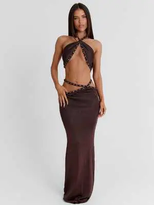 OUTCAST Rai Halter Top In Chocolate