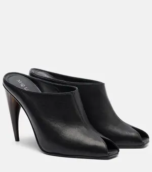 Alexander McQueen Leather Square Open Toe Mules - Black