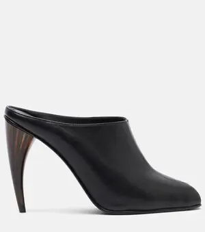 Alexander McQueen Leather Square Open Toe Mules - Black