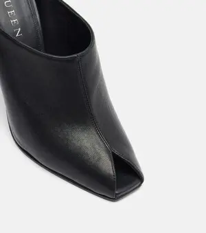 Alexander McQueen Leather Square Open Toe Mules - Black