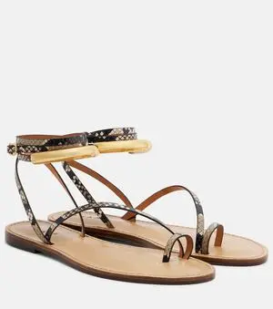 AMANU Kalahari Snake-effect Leather Sandals - Brown