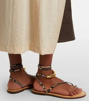 AMANU Kalahari Snake-effect Leather Sandals - Brown