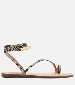 AMANU Kalahari Snake-effect Leather Sandals - Brown