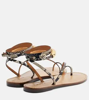 AMANU Kalahari Snake-effect Leather Sandals - Brown