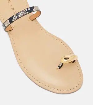 AMANU Kibera Snake-effect Leather Sandals - Brown