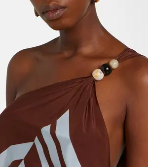SIR. Beaded One-shoulder Printed Silk Top