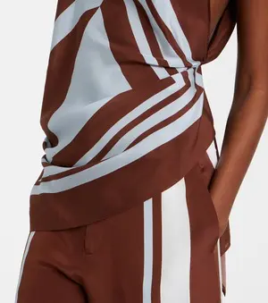SIR. Beaded One-shoulder Printed Silk Top
