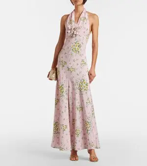 RODARTE Floral Appliqué Silk Crêpe Gown - Pink