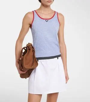 Prada Striped Cotton Jersey Tank Top - Blue